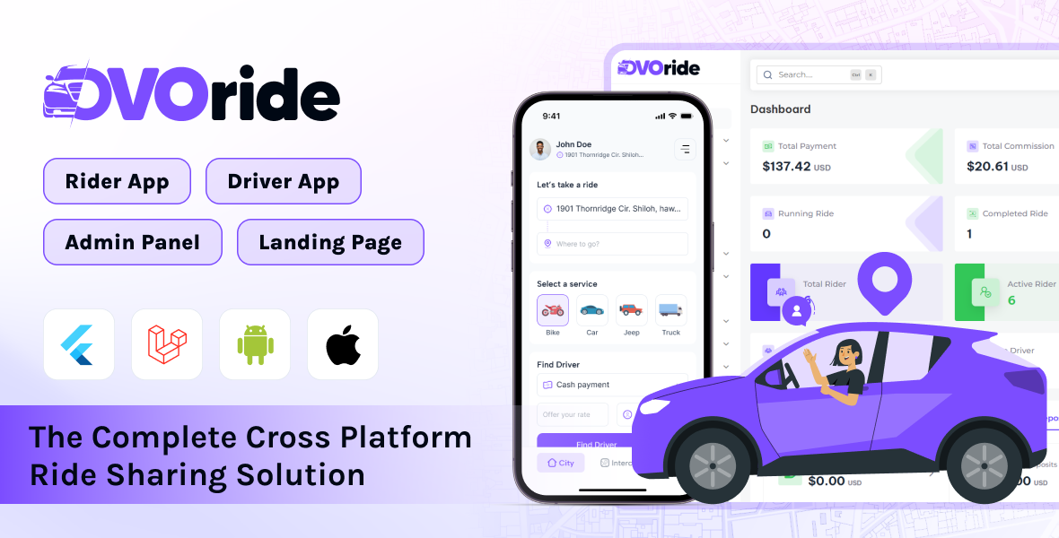 OvoRide - The Complete Cross Platform Ride Sharing Solution